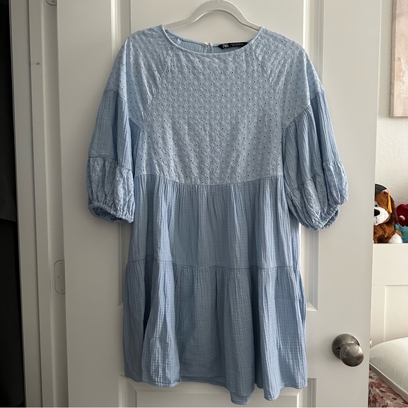 Zara | Dresses | Zara Blue Tiered Dress In Small In Light Blue | Poshmark